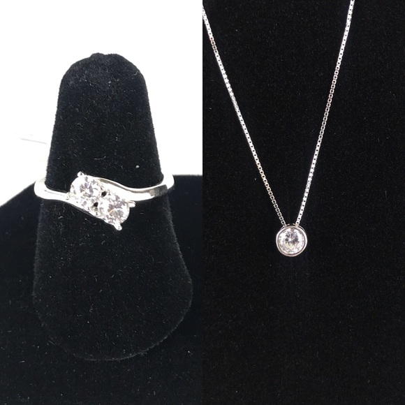 JTV | Jewelry | Jtv Necklace Ring Set Cubic Zirconia Sterling | Poshmark